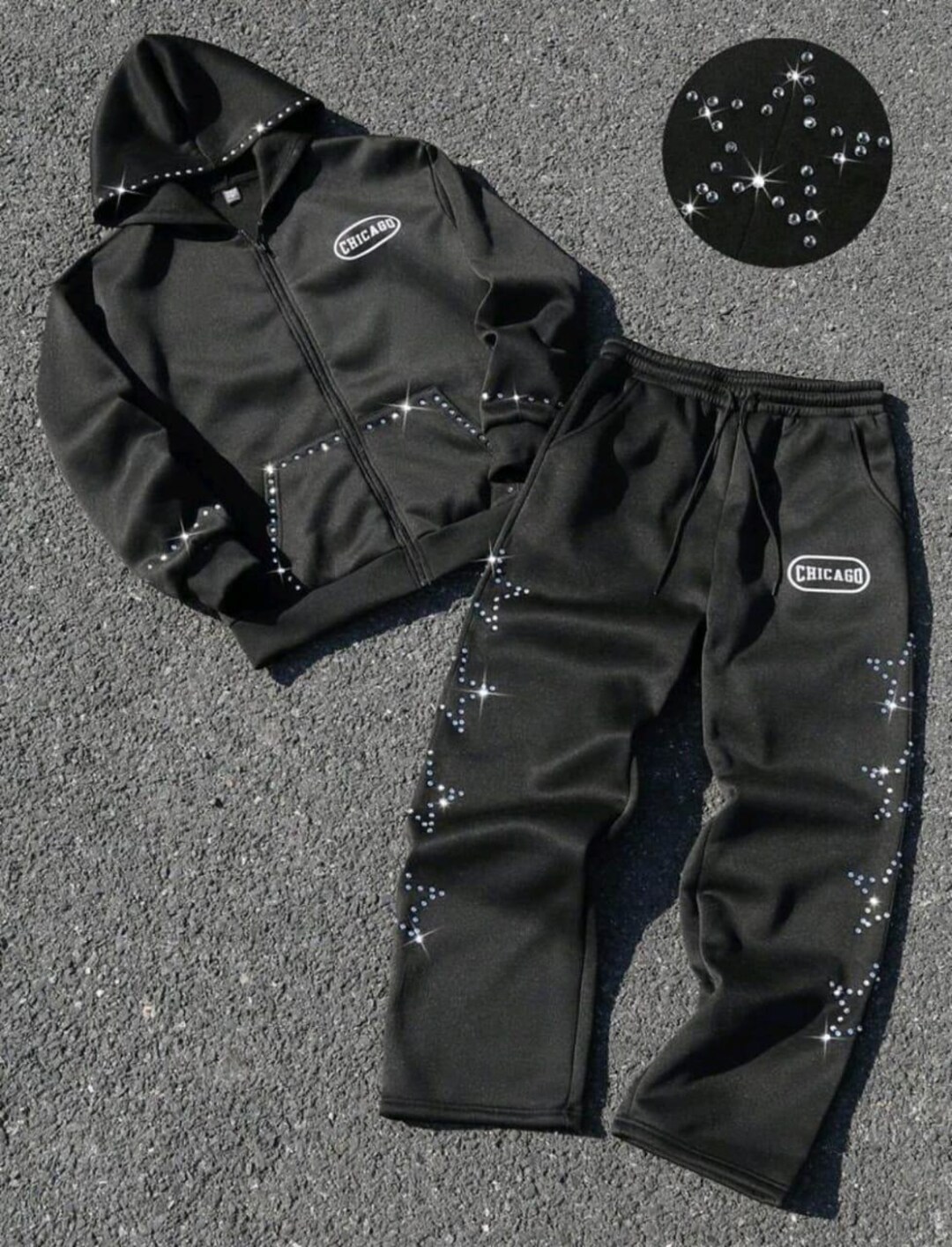Black Chicago Sparkle Tracksuit With Rhinestone Detailing - Etsy