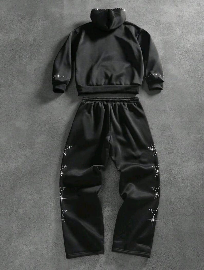 Black Chicago Sparkle Tracksuit With Rhinestone Detailing - Etsy