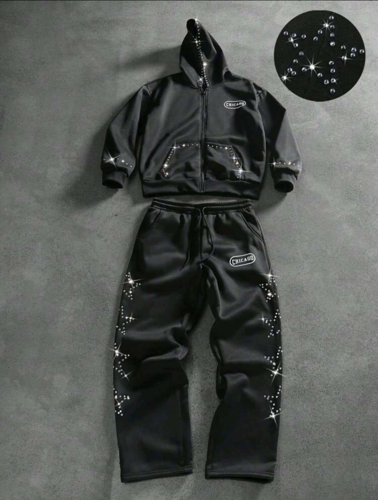 Black Chicago Sparkle Tracksuit With Rhinestone Detailing - Etsy