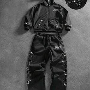 Black Chicago Sparkle Tracksuit With Rhinestone Detailing - Etsy
