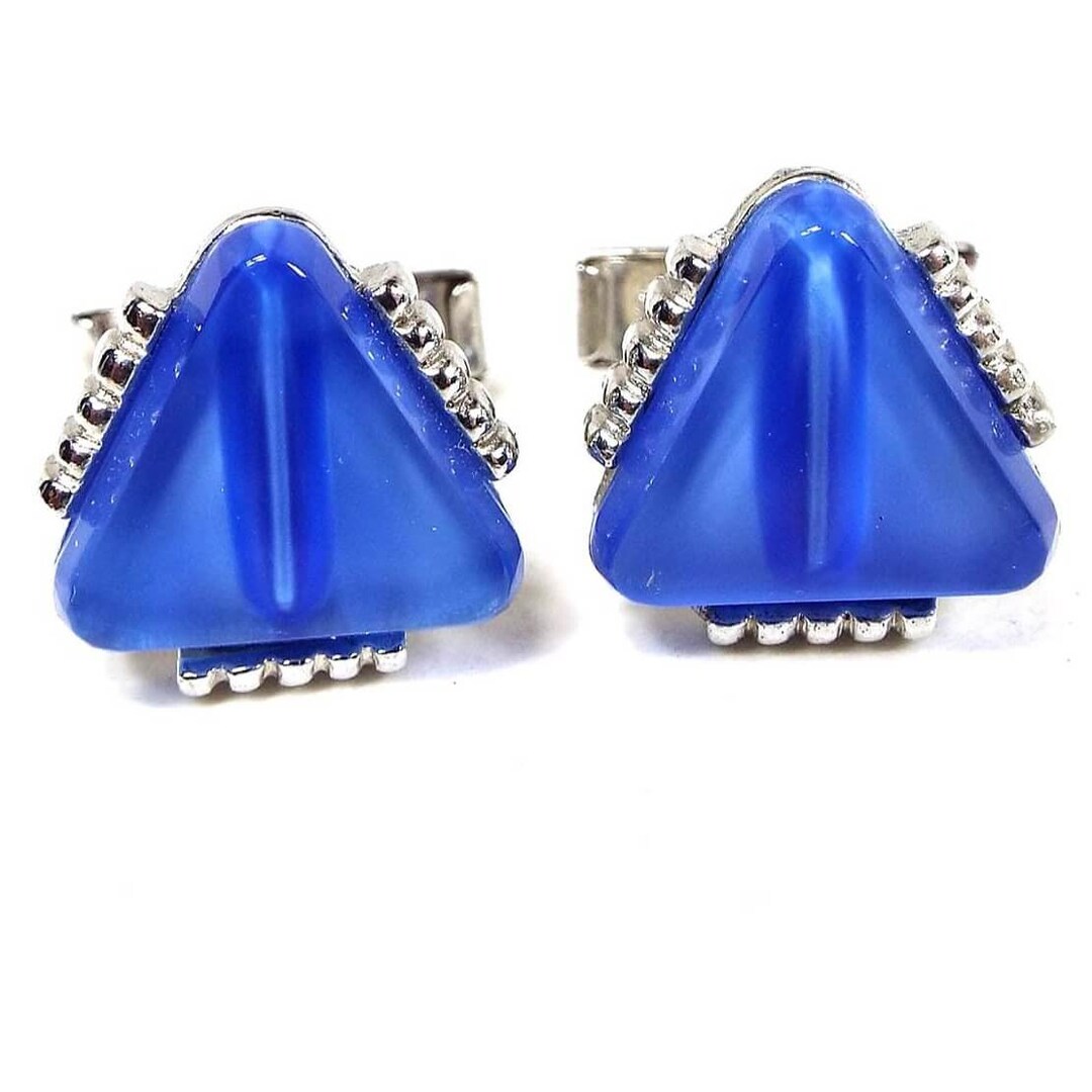 Blue Glass Triangle Mid Century Vintage Cufflinks, Modernist Geometric ...
