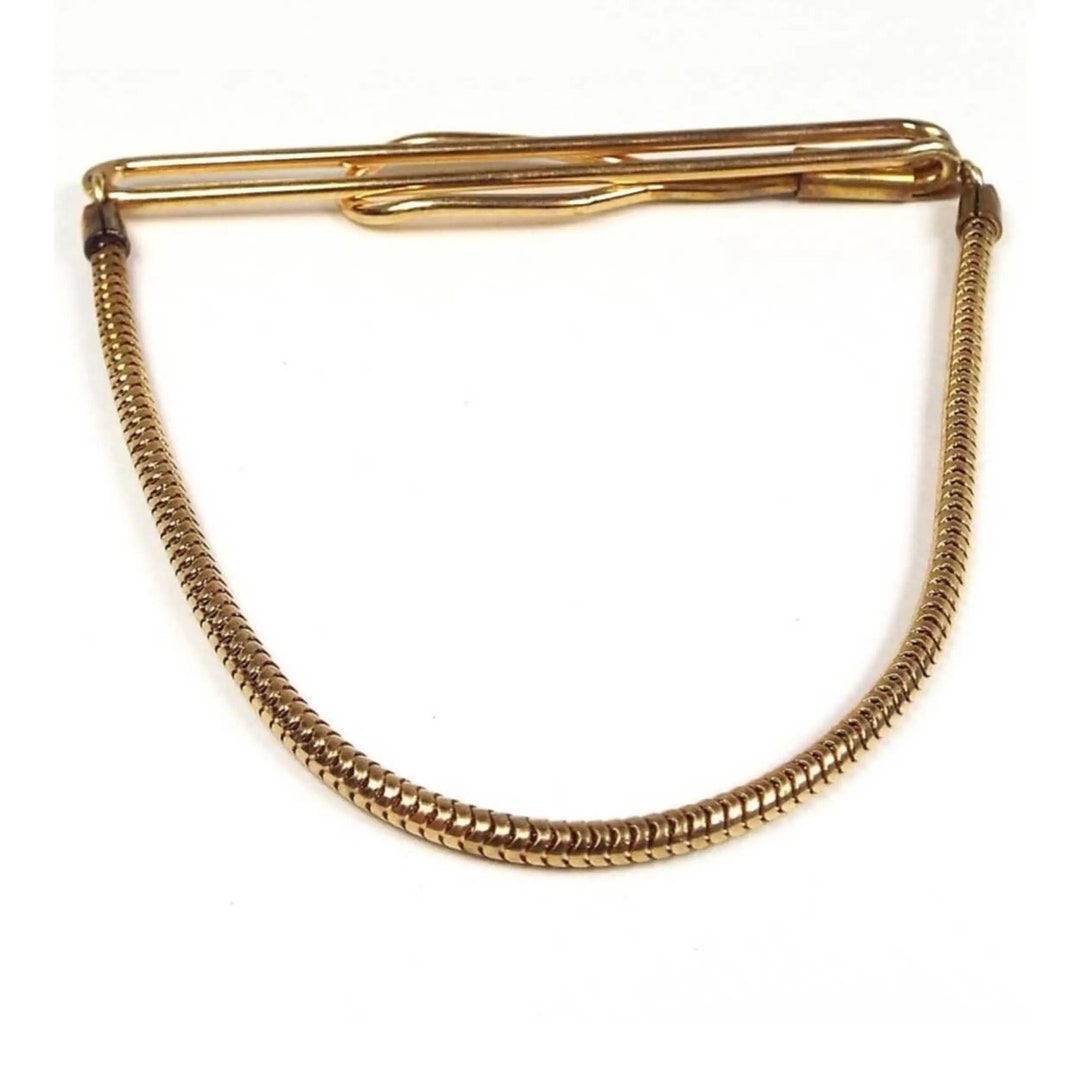 Swank Long Vintage Tie Bar With Snake Chain, Slide on Gold Tone - Etsy