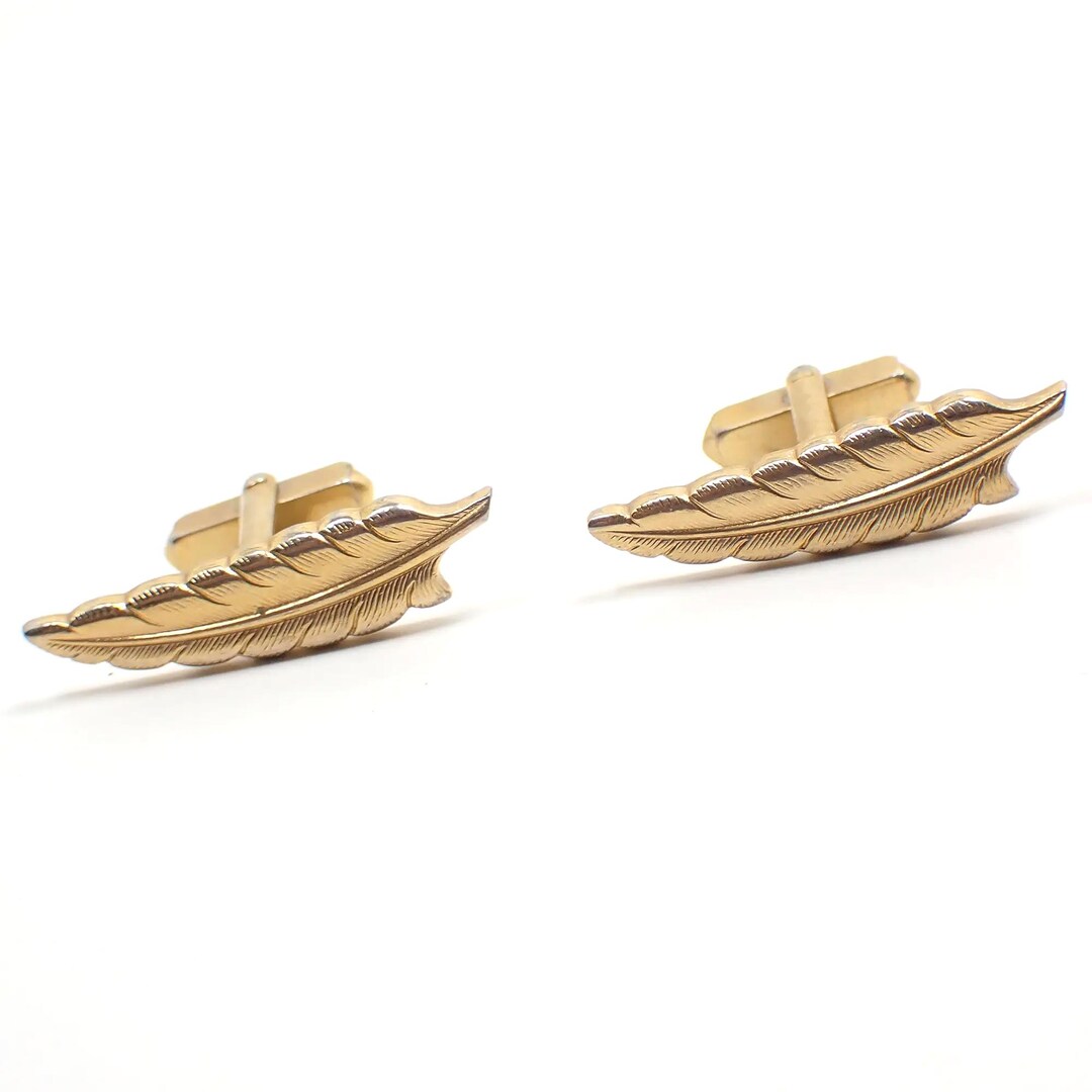 Swank Vintage Feather Cufflinks, Gold Tone Cuff Links, Hipster Jewelry ...