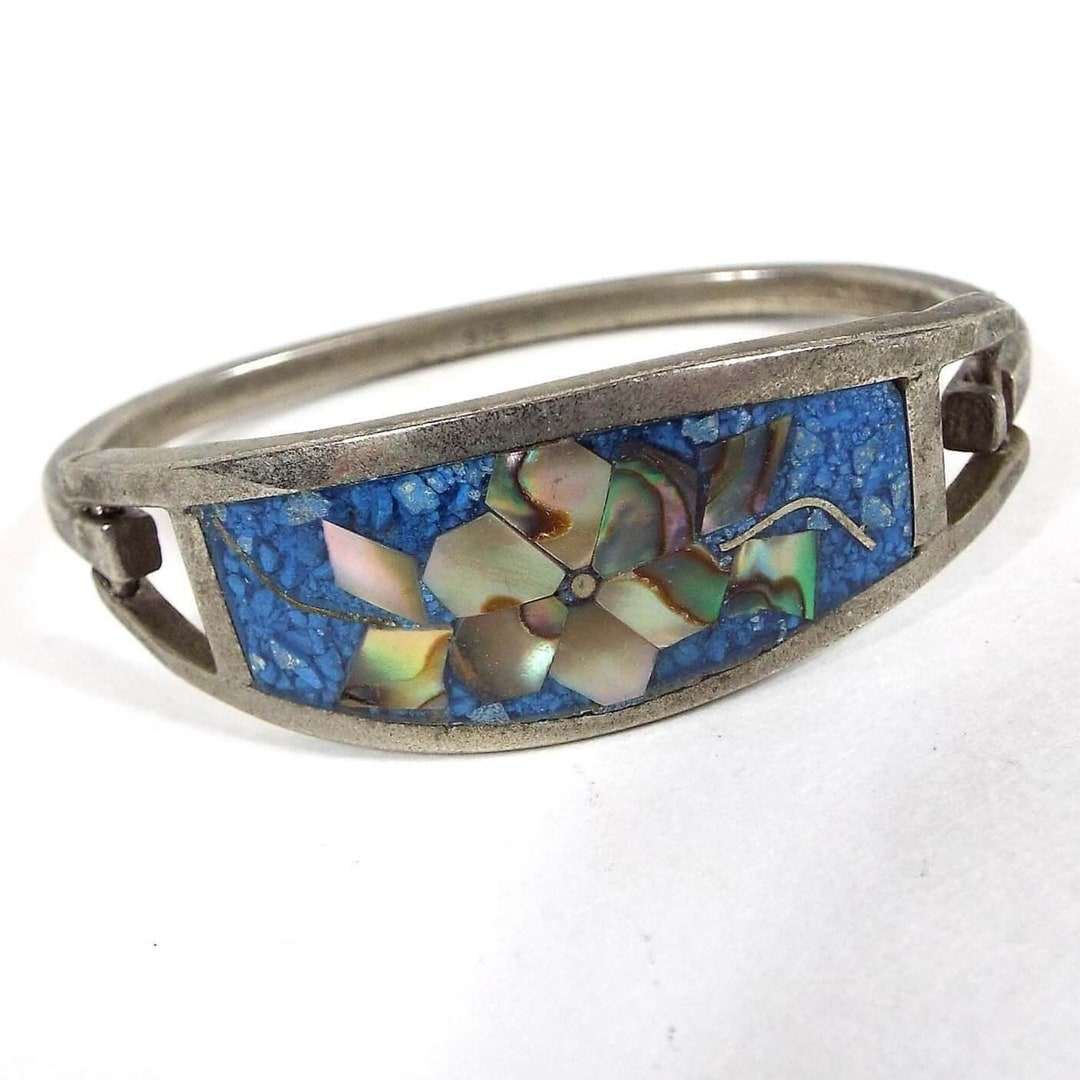 Small Vintage Blue Hinged Bangle Bracelet With Stone Chips and - Etsy