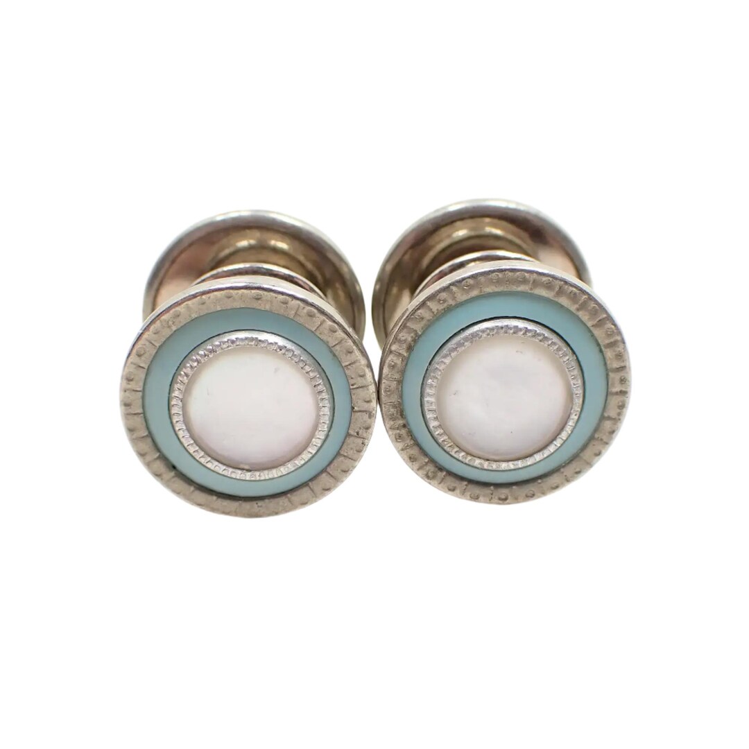 Art Deco Snap Link Mother of Pearl and Mint Blue Enameled Vintage ...