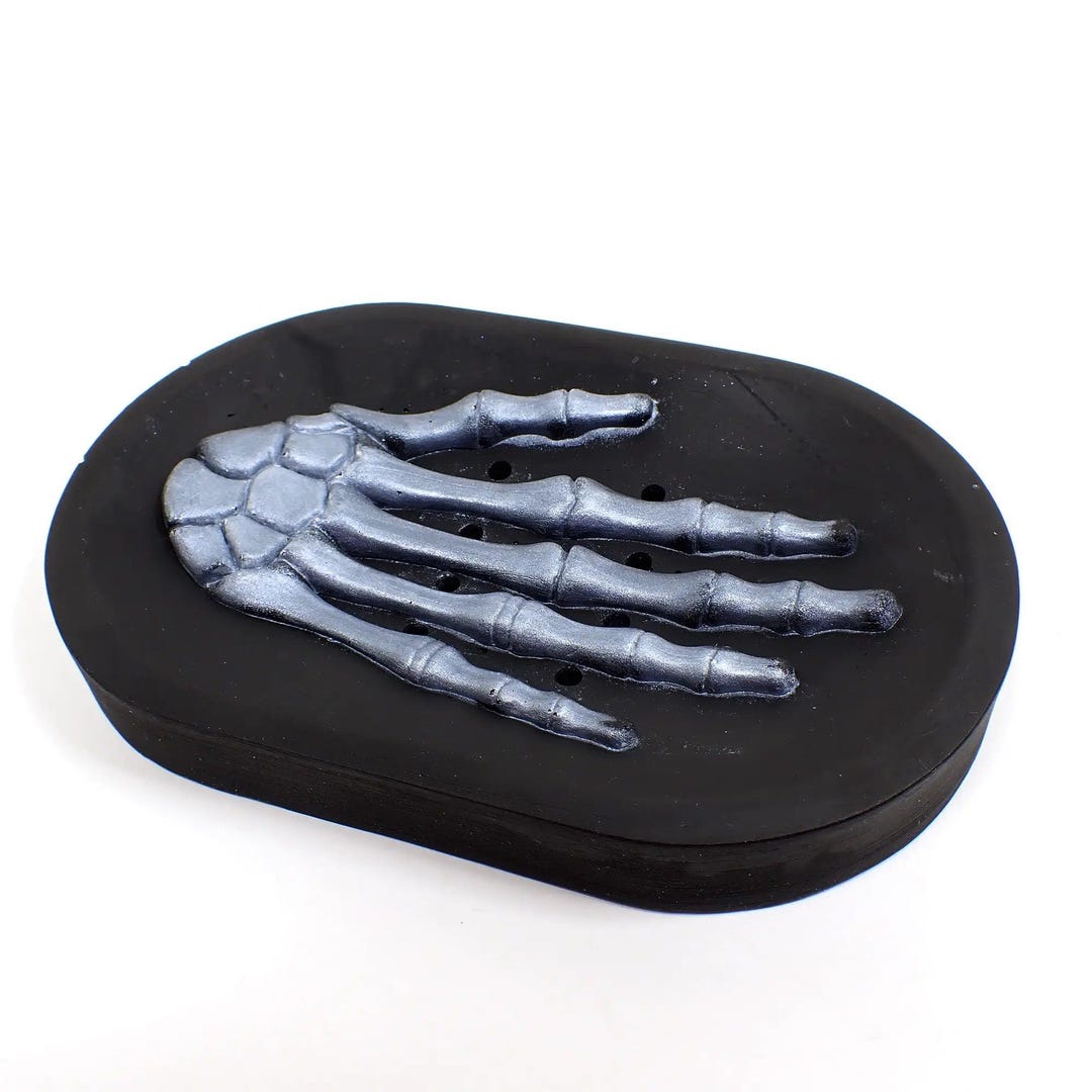 Handmade Black and Silver Skeleton Hand Resin Soap Dish, Goth Decor ...