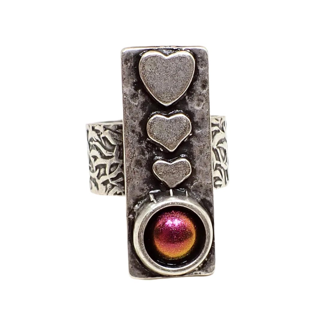 Pink Color Shift Adjustable Heart Ring With Handmade Resin Cab ...