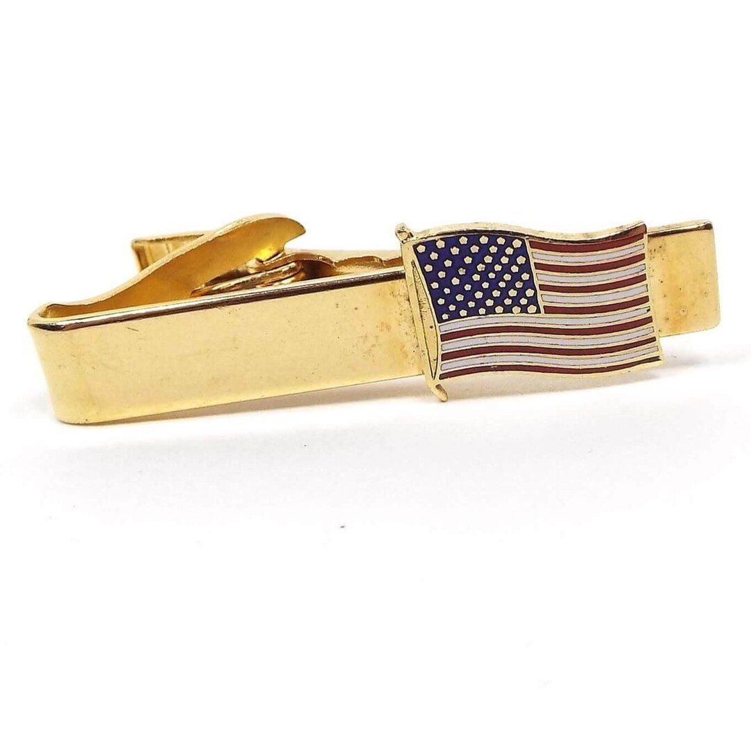 Enameled American Flag Vintage Tie Clip, Gold Tone - Etsy