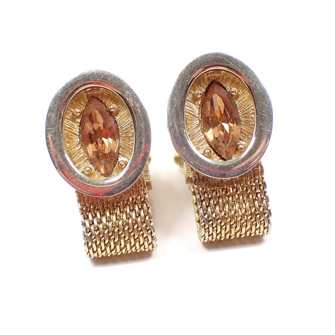 Swank Light Brown Rhinestone Mid Century Vintage Wrap Around Mesh ...