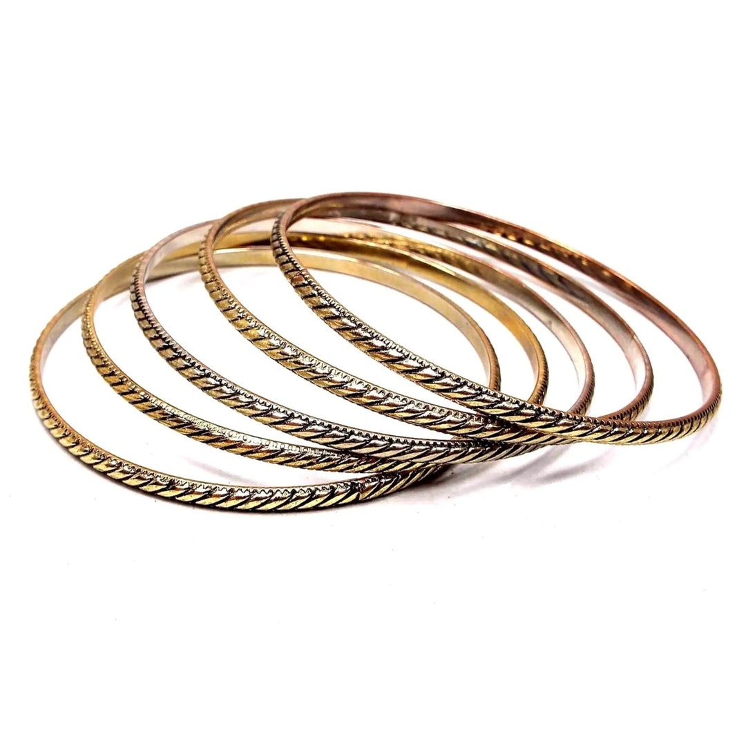 Set of 5 Vintage Stacking Bangle Bracelets, Gold Tone - Etsy