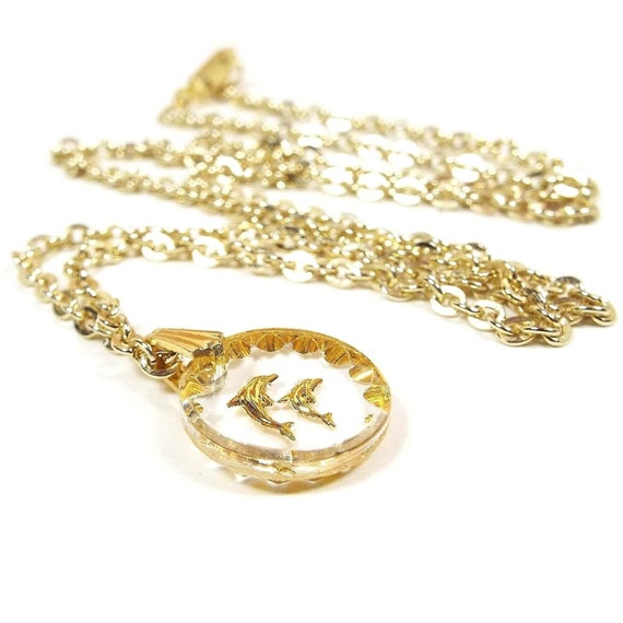 German Intaglio Glass Crystal Vintage Dolphins Pendan… - Gem