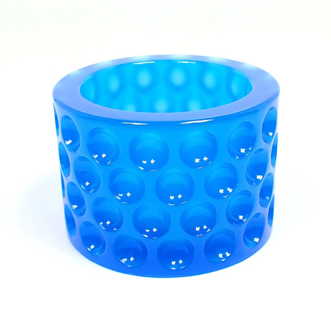 Small Cylindrical Handmade Neon Blue Resin Trinket Dish With Indented ...
