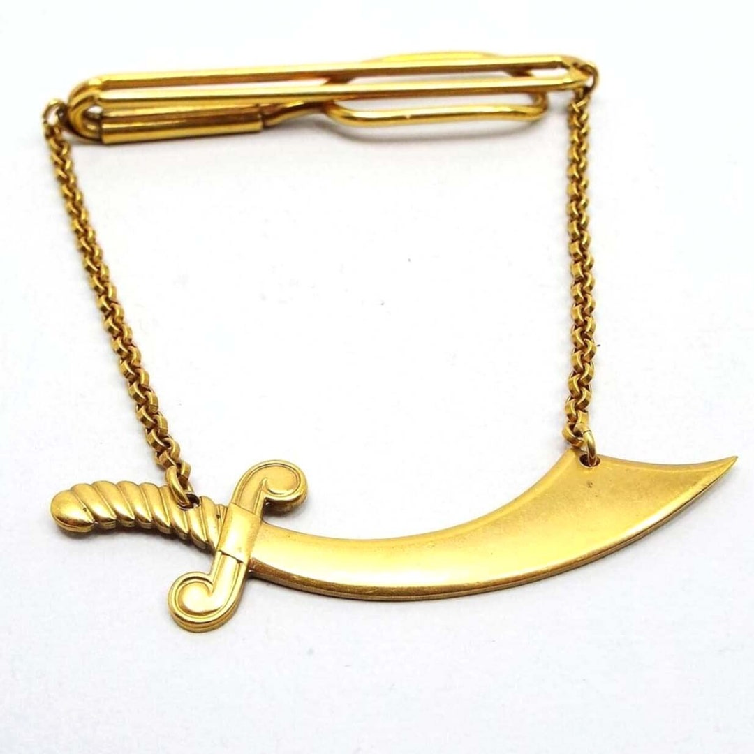 Swank 1930s Vintage Shriners Scimitar Tie Chain, Matte Gold Tone - Etsy