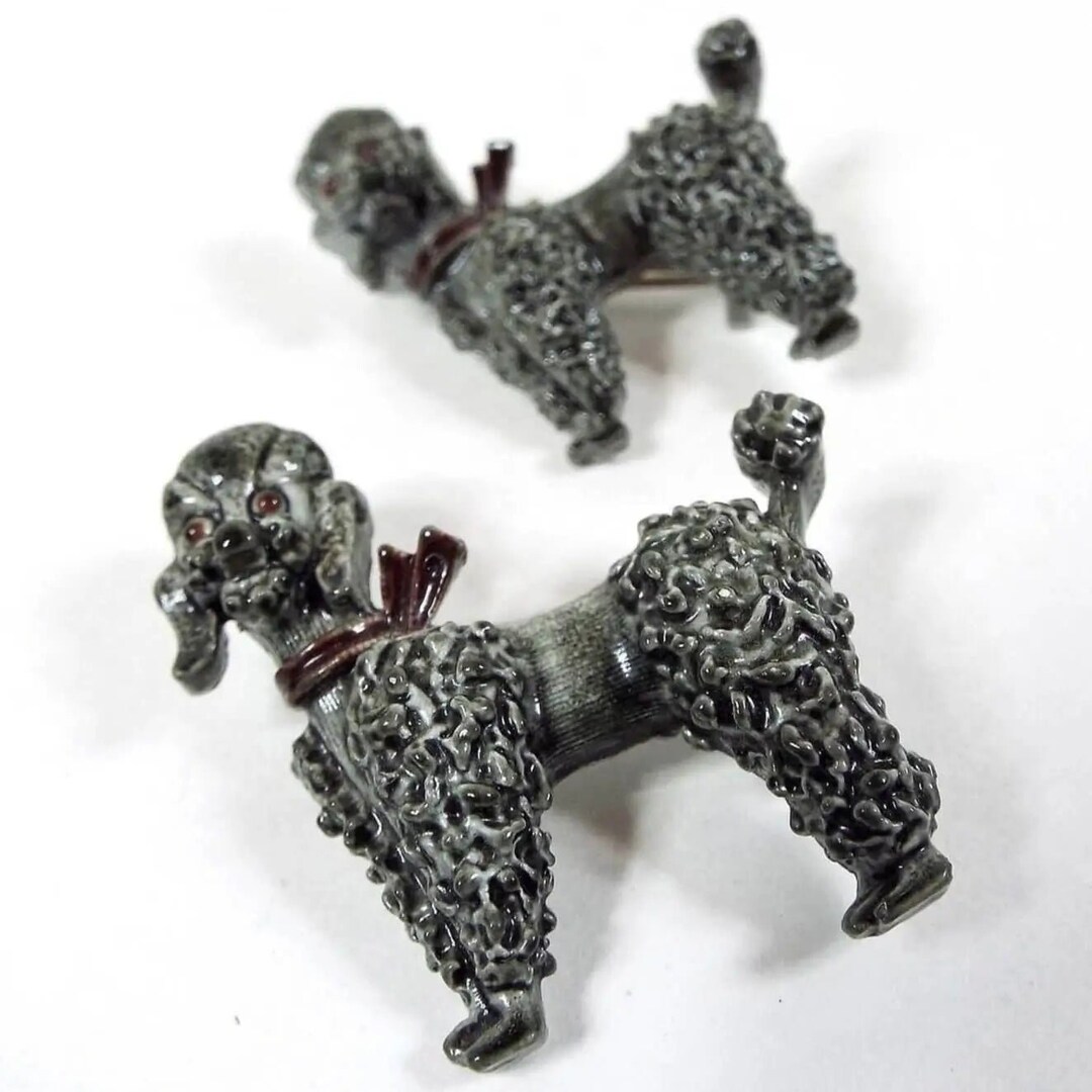 Gray Enameled Mid Century Vintage Poodle Brooch Pin Set - Etsy
