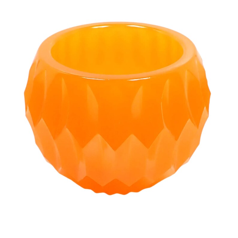 Small Neon Orange Resin Round Decorative Bowl With Indented Hexagon ...
