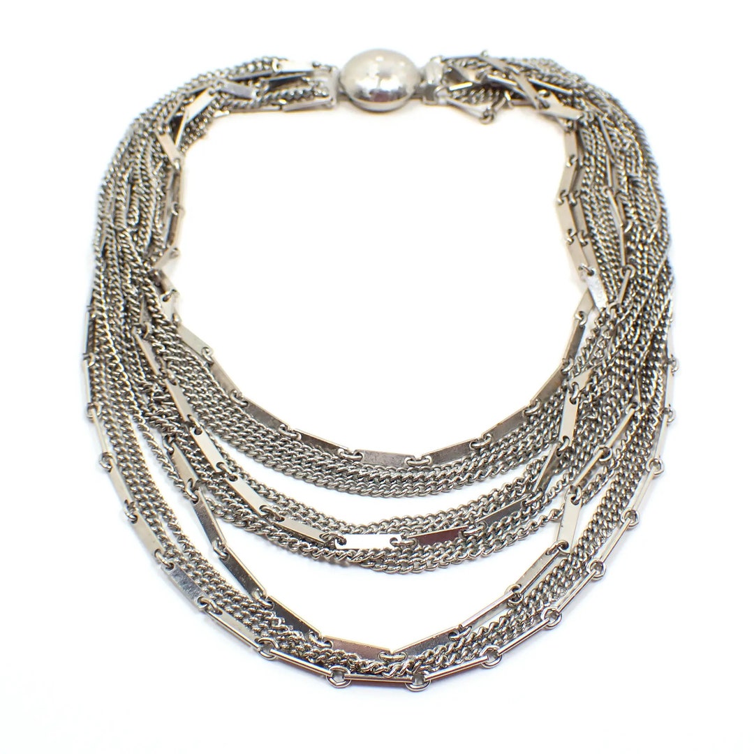 Silver Tone 1960's Mid Century Vintage Multi Strand Chain Necklace ...