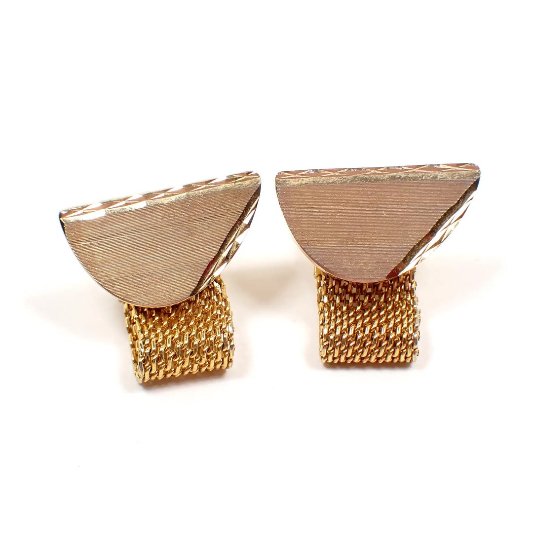 Mid Century Modernist Vintage Wrap Around Cufflinks, Gold Tone Mesh ...