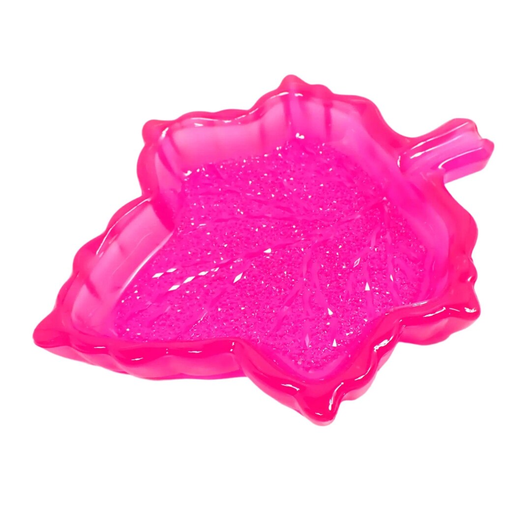 Handmade Neon Pink Resin Fall Leaf Trinket Dish With Crystal Style ...