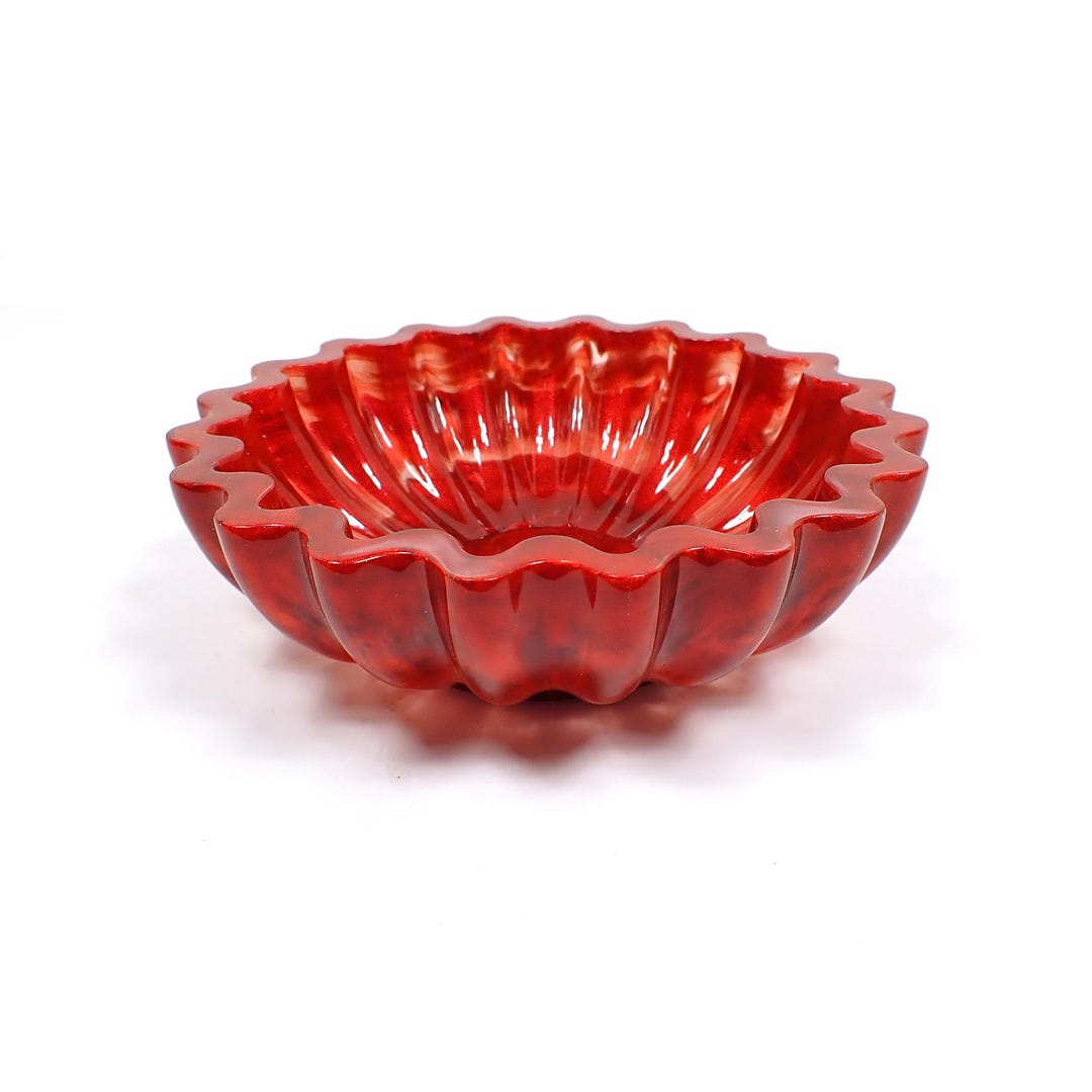 Red Resin Fluted Round Decorative Bowl With Scalloped Edge - Etsy