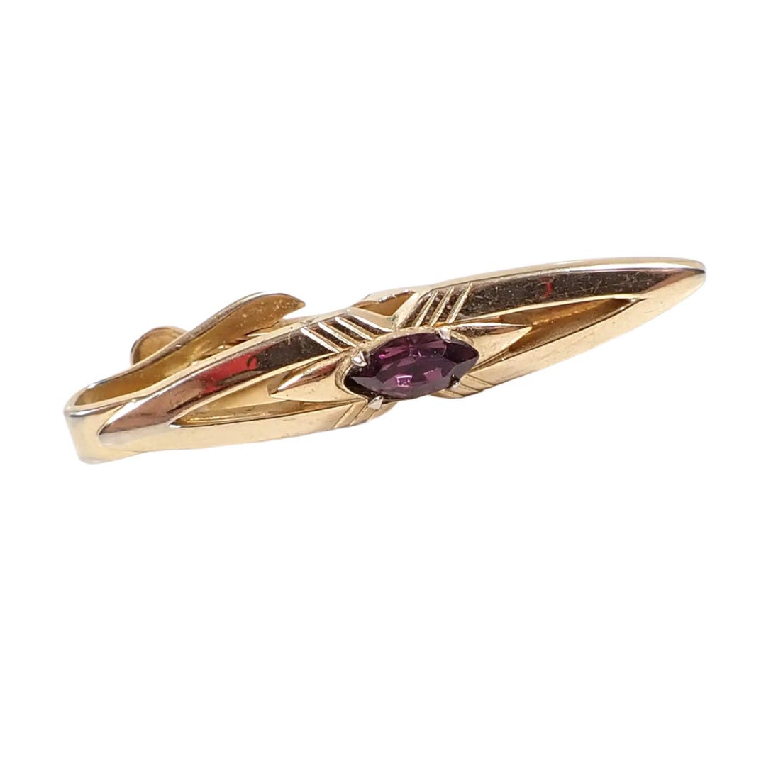 Swank Mid Century Vintage Purple Rhinestone Tie Clip, Gold Tone, Art ...