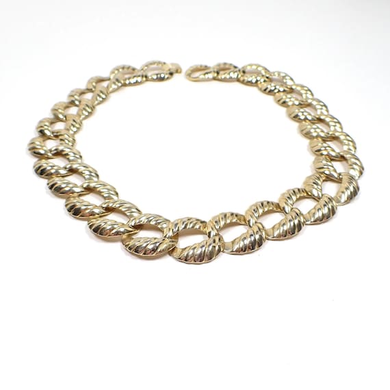 Corrugated Textured Link Vintage Curb Chain Necklace,… - Gem