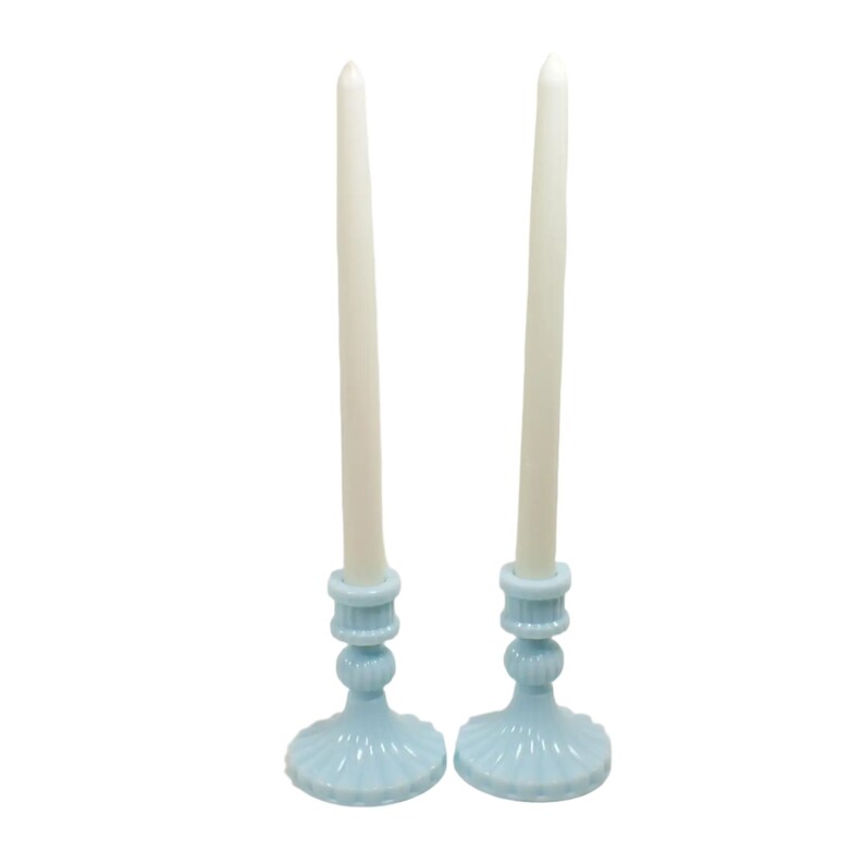 Handmade Set of Two Pale Blue Resin Fluted Vintage Style Taper ...