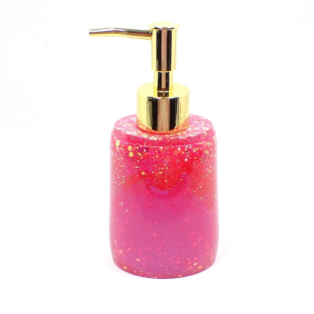 Oval Handmade Bright Pearly Pink and Glitter Resin Soap Dispenser ...