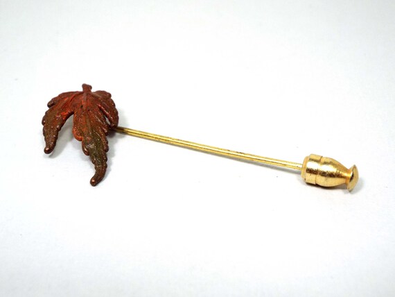 Enameled Leaf Mid Century Vintage Stick Pin, Fall Jew… - Gem