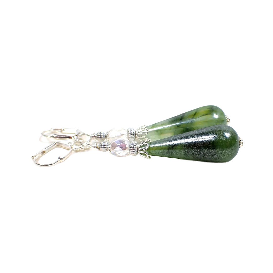 Marbled Green Lucite Beaded Teardrop Earrings, Silver Plated - Etsy UK