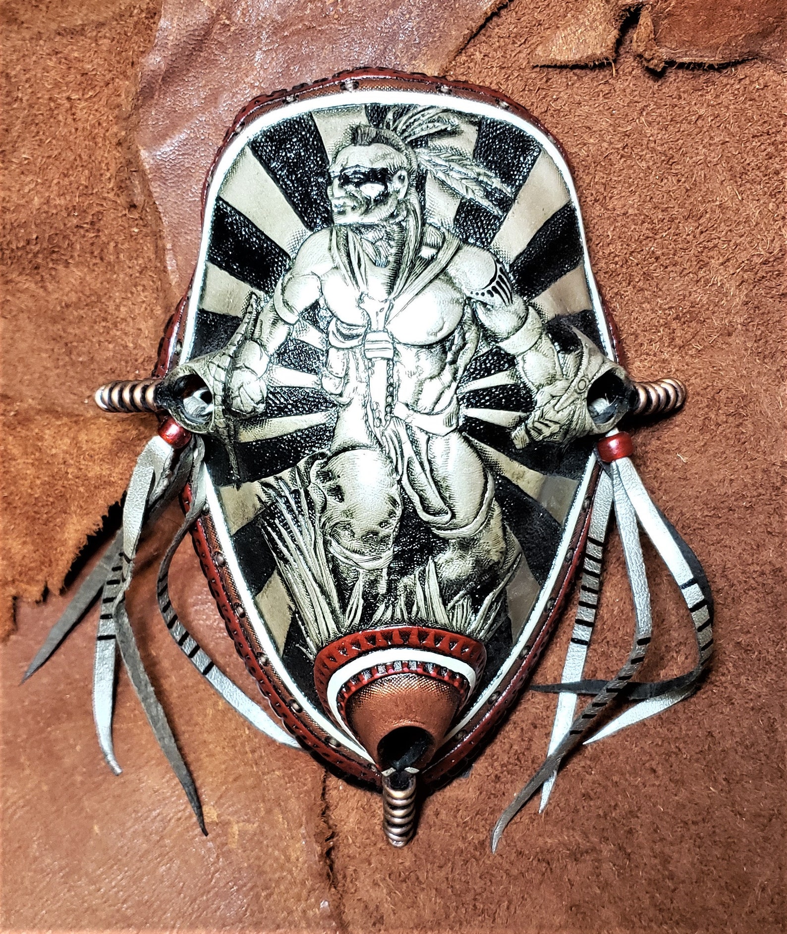 Mohawk Horn Cover - All Leather, Hand Tooled, Painted and Crafted. - Etsy