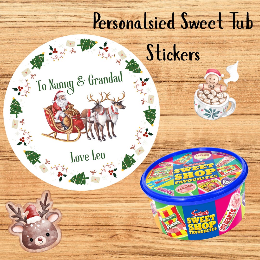 Personalized Christmas Sweet Tub Stickers - Etsy UK