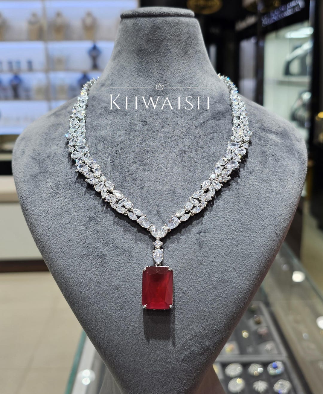 Timeless Ruby Red Diamond Emerald Cut Silver Stones Cz Statement ...
