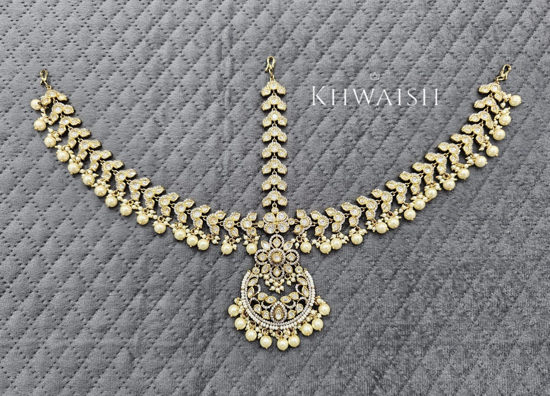 Kundan Uncut Victorian Jadau Polki Pearls Silver Mathapatti Kundan ...