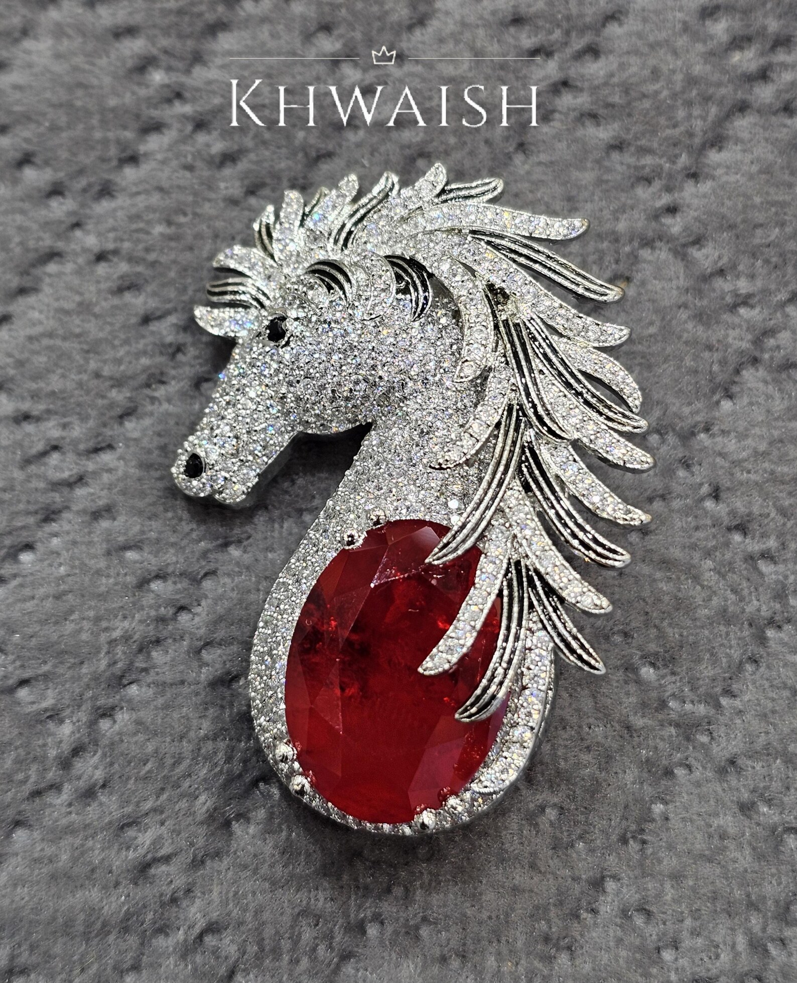 Ruby Red Horse Stallion Head Brooch Silver Cz Diamond Look Animal ...