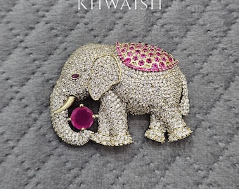 Grand Elephant Emerald Green Magnetic Victorian Gold Micro Cz Diamond ...