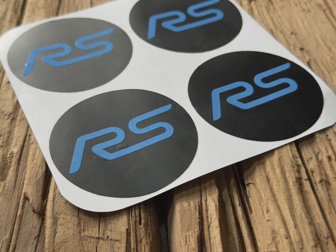 4x RS Alloy Wheel Center Cap Logo Decal Set – Black Base With Blue Logo ...