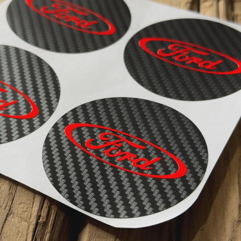 4x Ford Alloy Wheel Center Cap Decal Set – Black Base With Red Logo – 9 ...