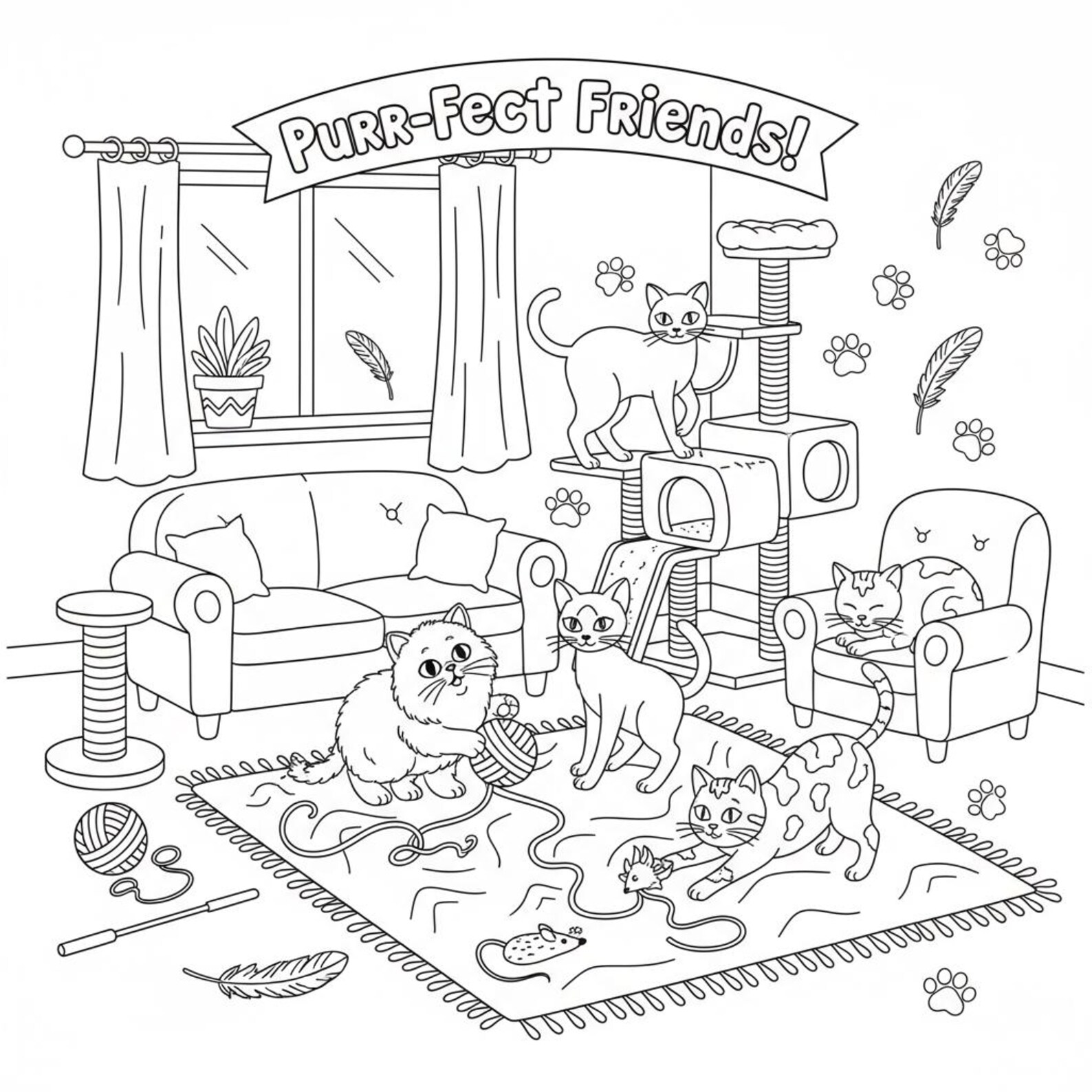 Cat Theme Coloring Pages -- 20 Pages - Etsy