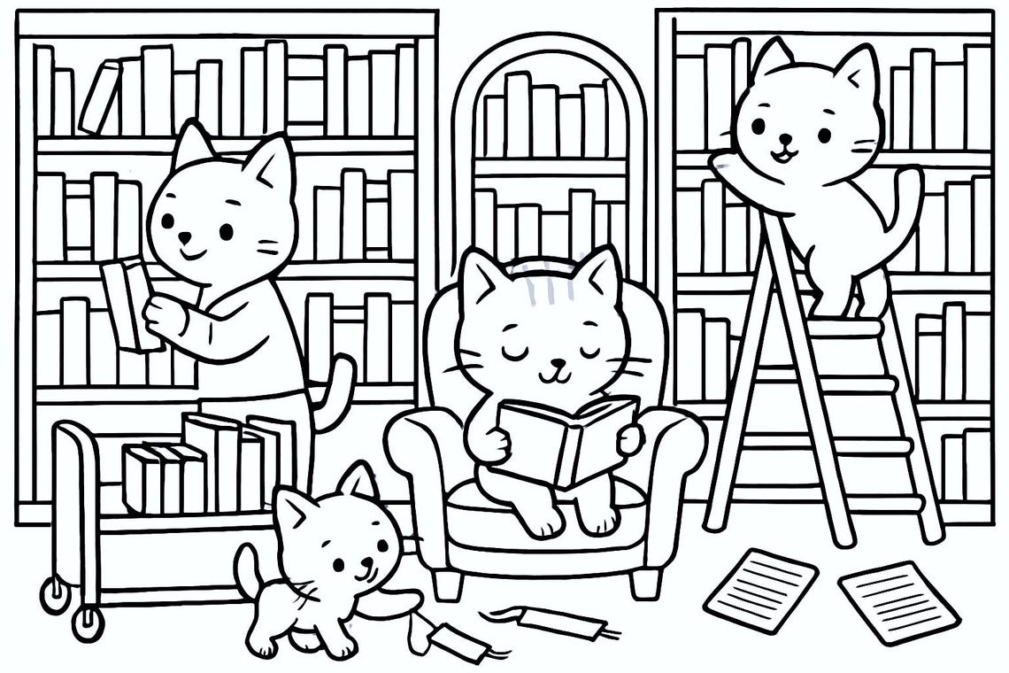 Cat Theme Coloring Pages -- 20 Pages - Etsy