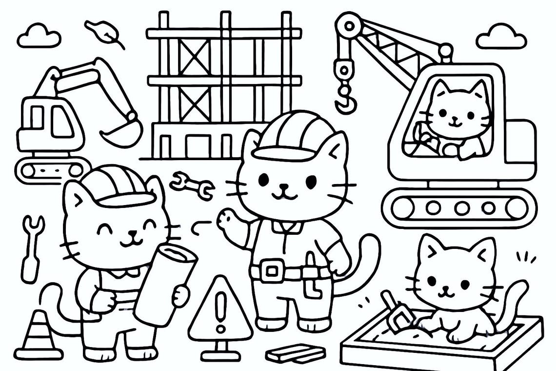 Cat Theme Coloring Pages -- 20 Pages - Etsy