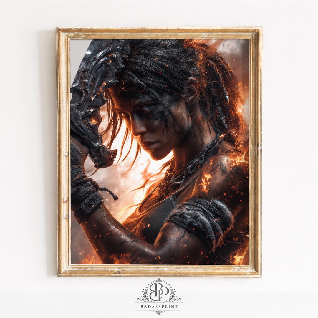 Printable Dark Fantasy Warrior Portrait - Fierce Huntress Art ...