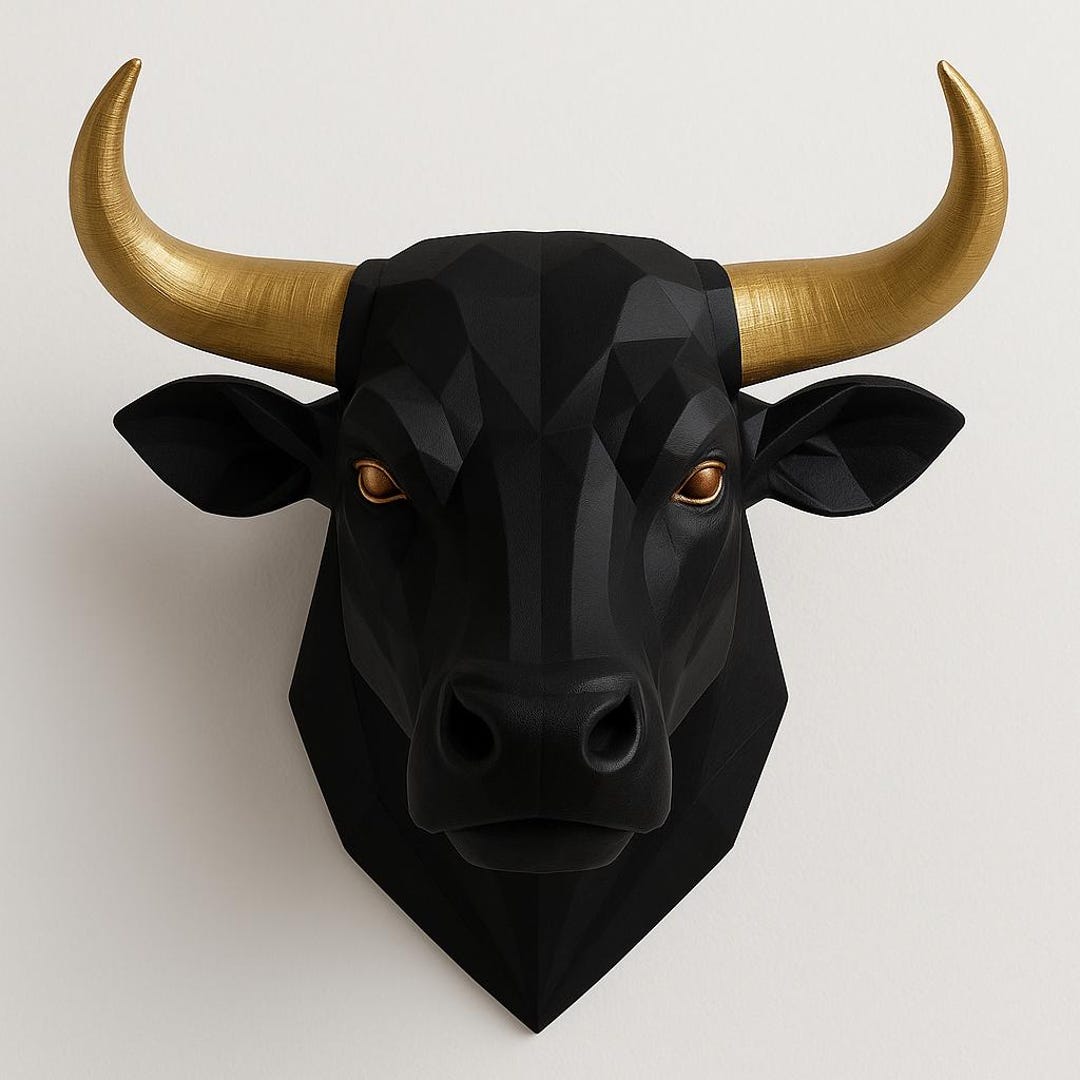Modern Bull Head Wall Decor – Black Geometric Sculpture With Golden ...
