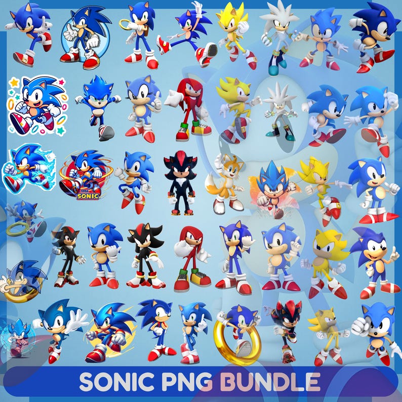 4 in 1 Sonic PNG Clipart Bundle: Sonic Shirt Design, Sonic Birthday ...