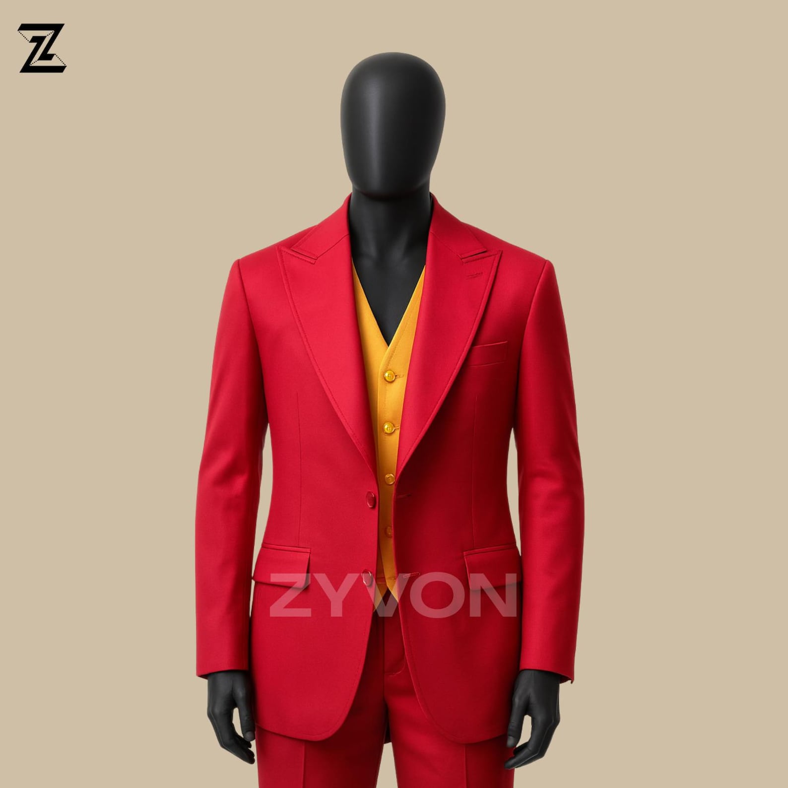 Red Joker Suit 2-piece Tuxedo + Mustard Waistcoat | Custom Halloween ...