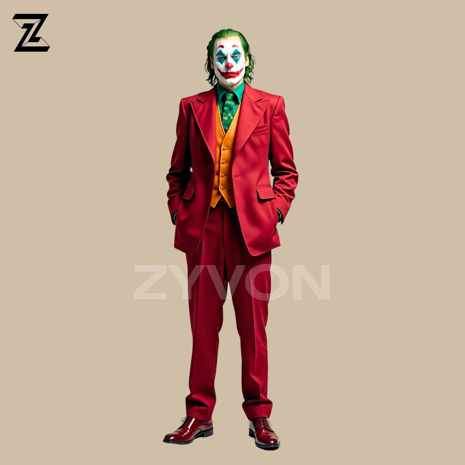 Red Joker Suit 2-piece Tuxedo + Mustard Waistcoat | Custom Halloween ...
