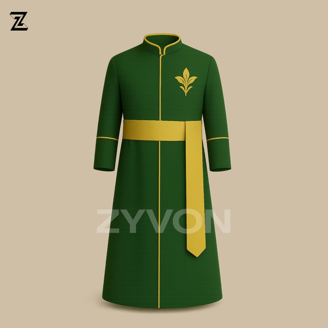 Green Clergy Cassock With Gold Sash | Priest Robe With Lily Emblem ...