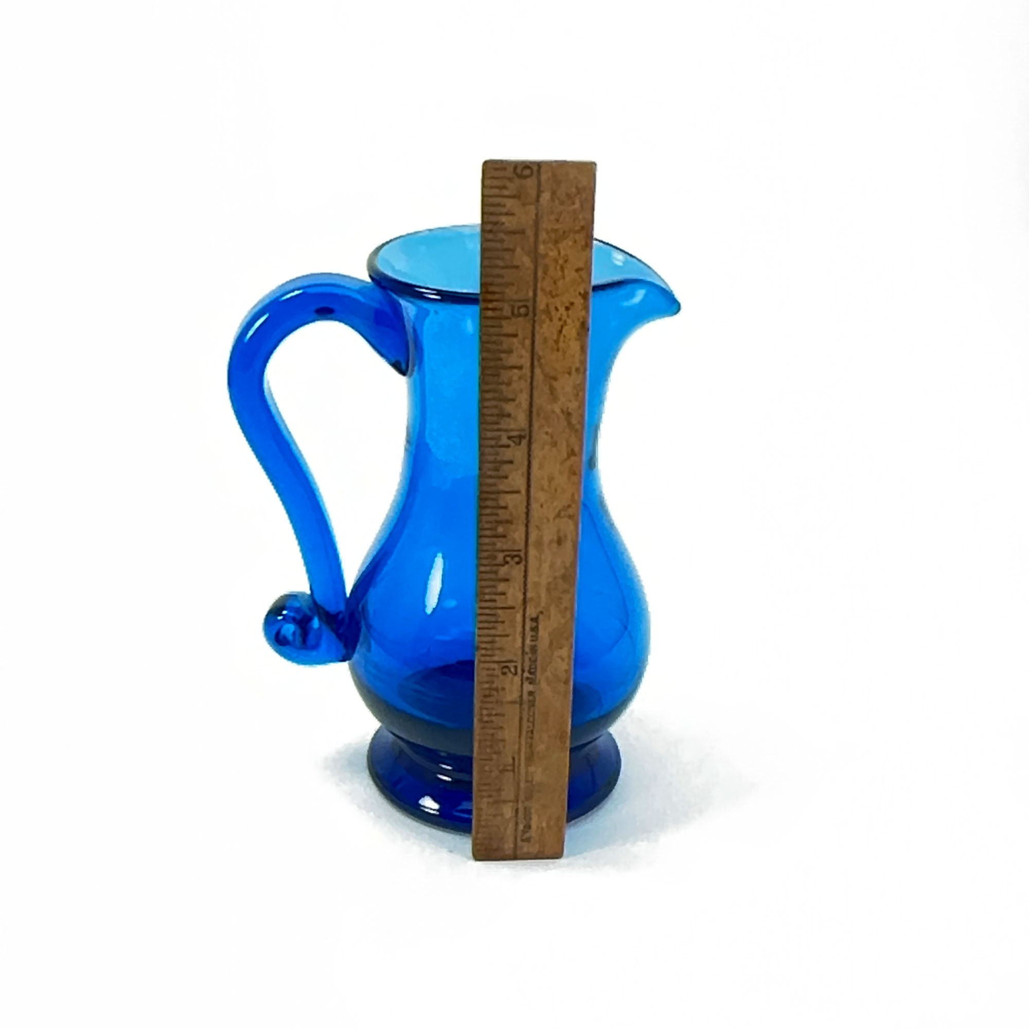 Small Blue Glass Pitcher With Scroll Handle 5 Inch Tall - Etsy