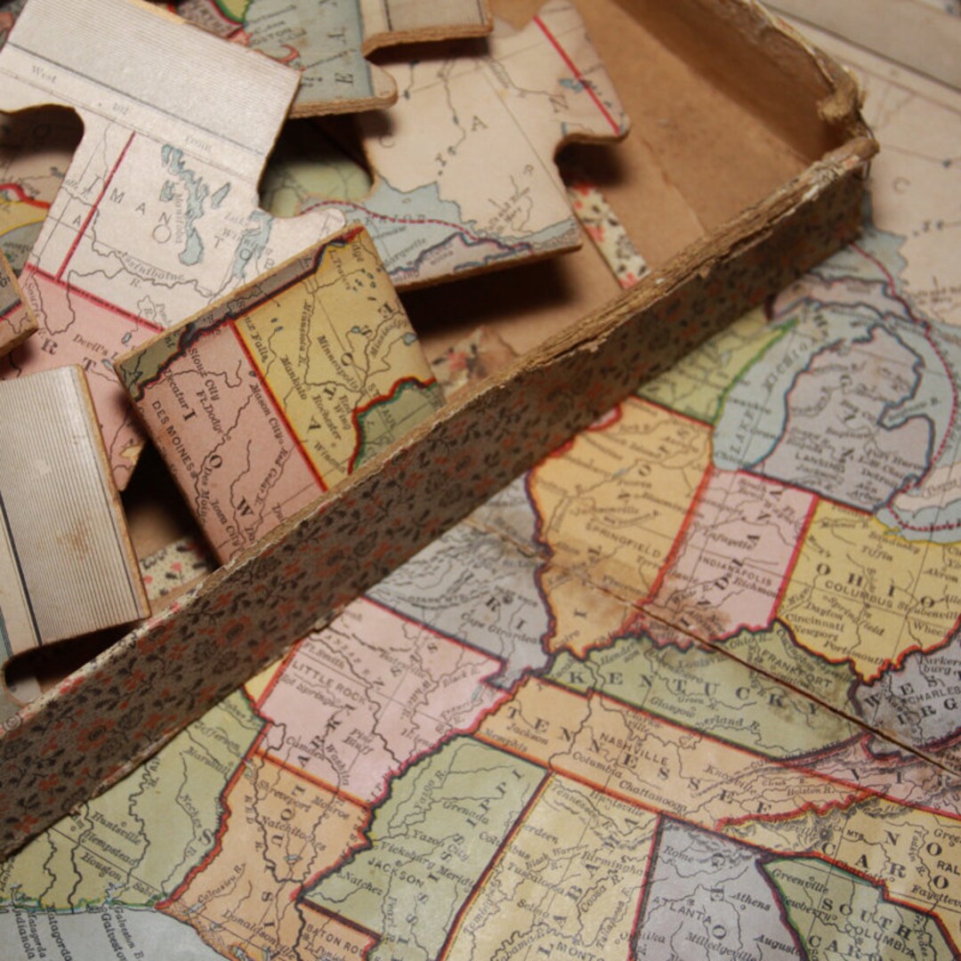 Antique Puzzle Map United States of America 1900s - Etsy