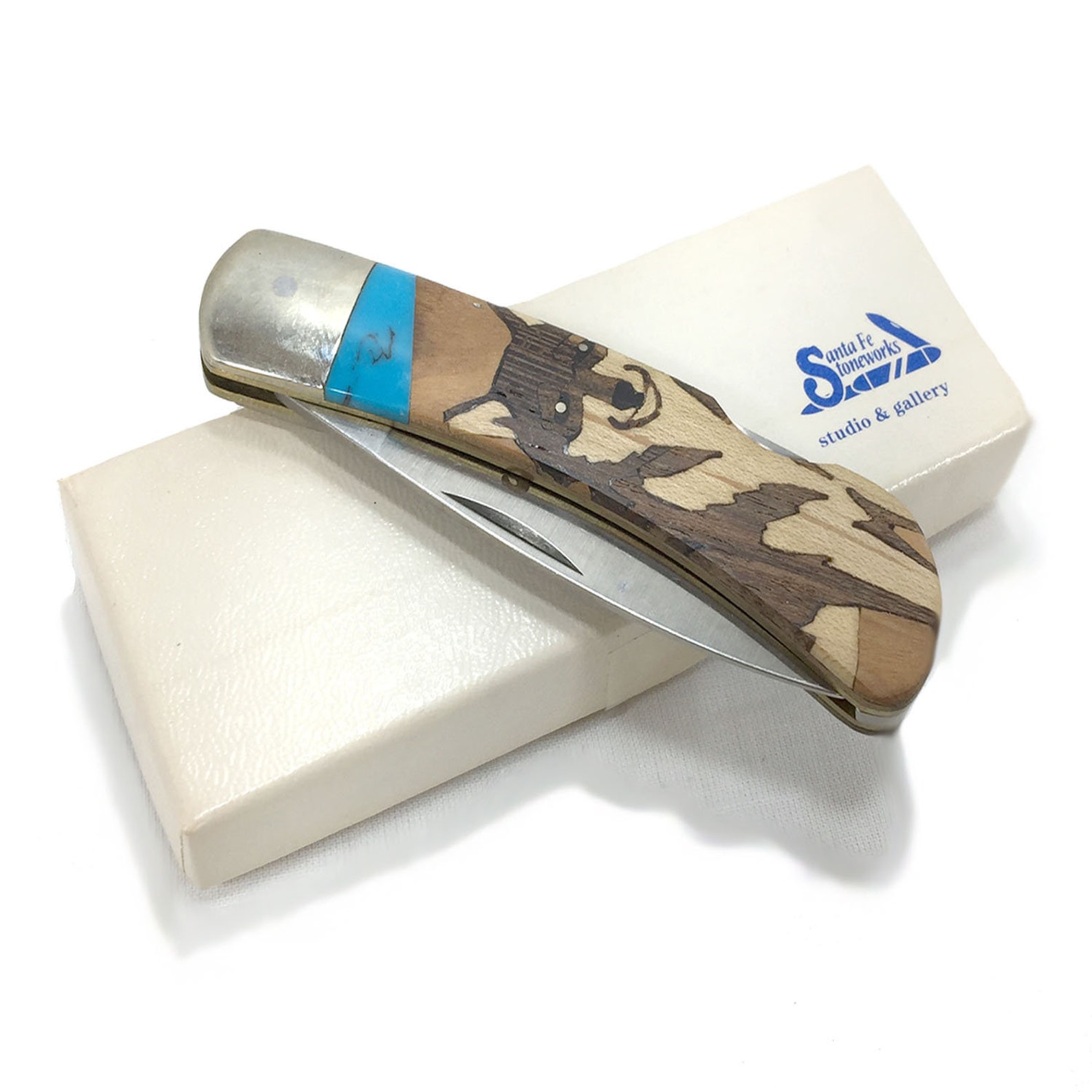 Pocket Knife Santa Fe Stoneworks Wolf Inlay With Turquoise - Etsy