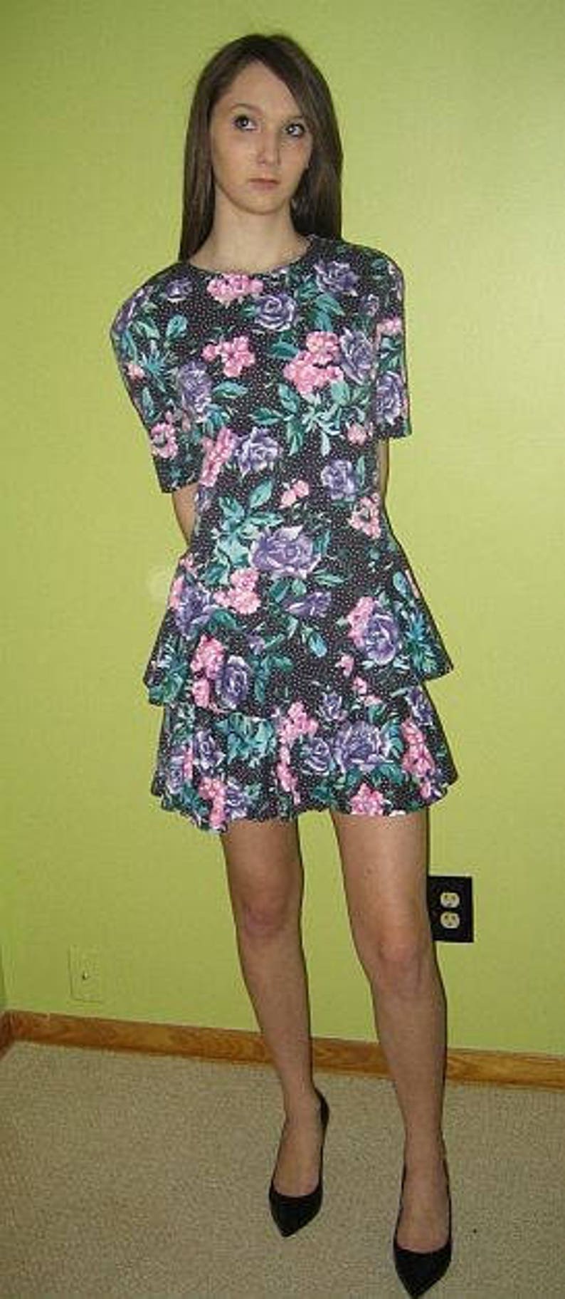 Material Girl ... Vintage 80s Mini Dress / Ruffled Tiered / 1980s Dolly ...